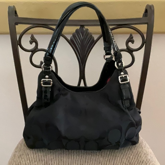 Coach | Bags | Coach Signature Madison Black Jacquard Patent Leather ...